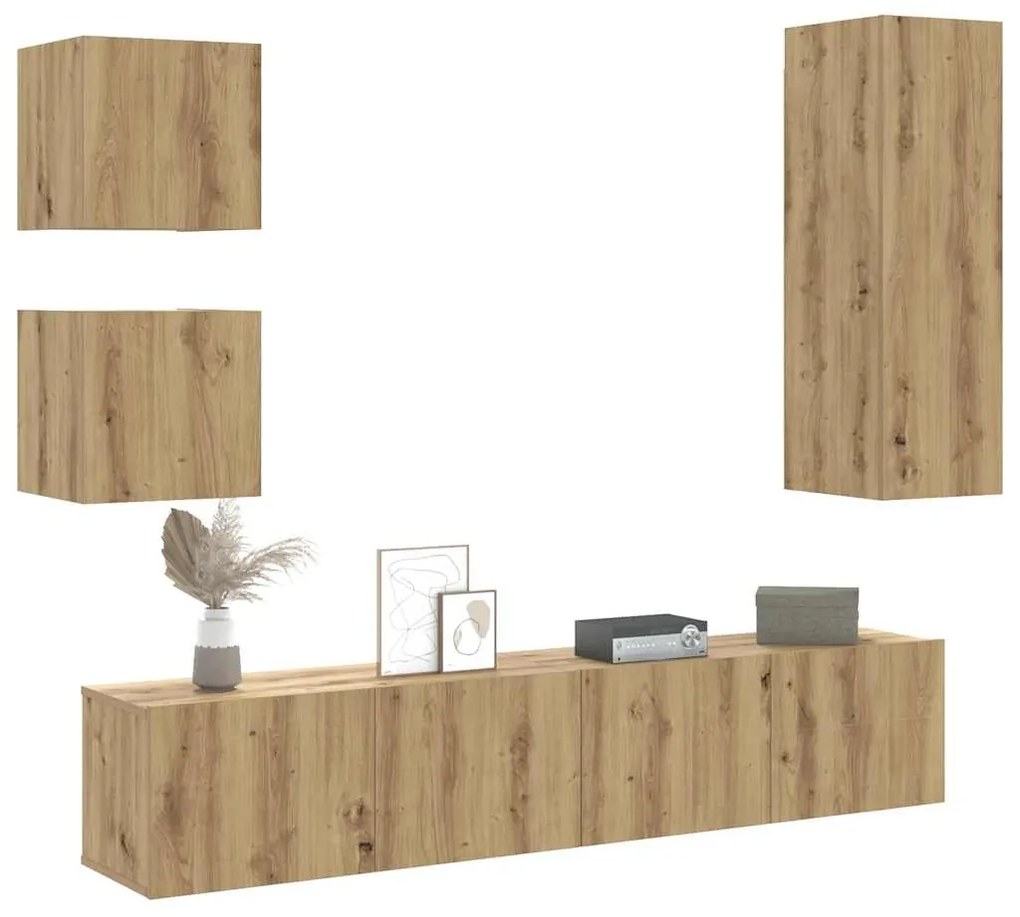 Sada 5 kusů nástěnné TV skříňka dub artisan kompozitní dřevo 3328998