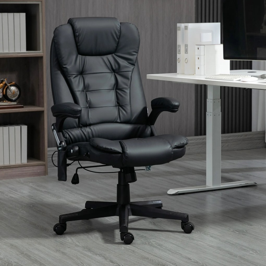 HOMCOM Kancelářské křeslo Manažerské křeslo s 6bodovou vibrační masáží a funkcí vyhřívání, imitace kůže, otočné, 62x68x111-121cm| Aosom