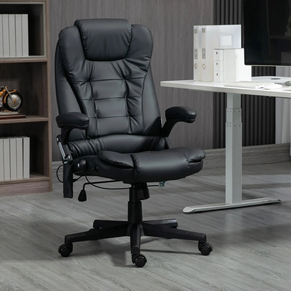 HOMCOM Kancelářské křeslo Manažerské křeslo s 6bodovou vibrační masáží a funkcí vyhřívání, imitace kůže, otočné, 62x68x111-121cm