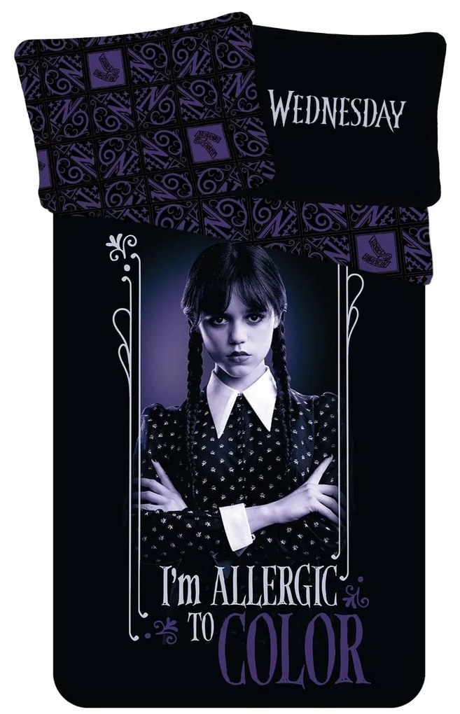 Jerry Fabrics Bavlněné povlečení 140x200 středa černá fialová povlak na polštář 70x90 JF24