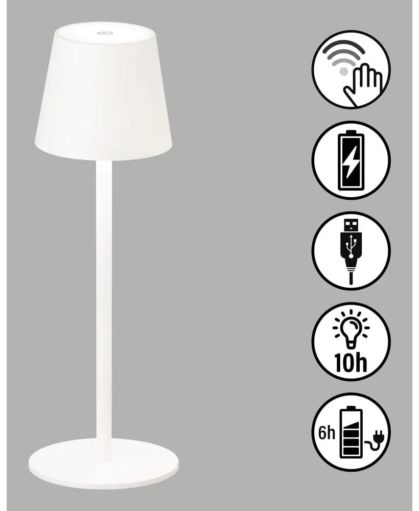 Bílá LED stmívatelná stolní lampa se senzorem pohybu a s kovovým stínidlem (výška 38 cm) Tropea – Fischer & Honsel