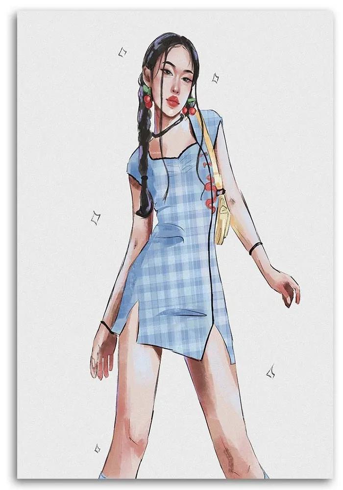 Gario Obraz na plátně Modré kostkované šaty - Vivian Lihonde Rozměry: 40 x 60 cm