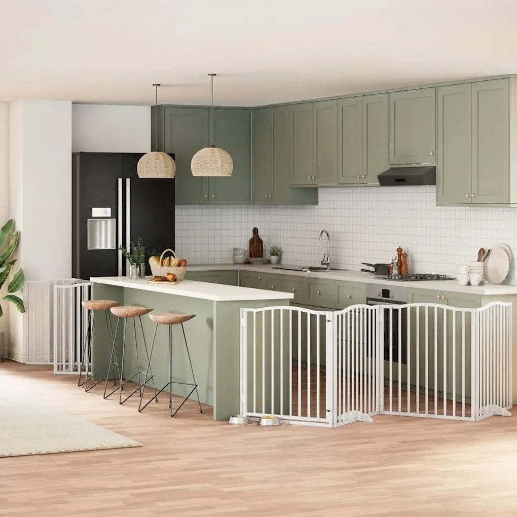 Zábrana pro psy s dvířky skládací 10 panelů bílá 800 cm topol 3155623