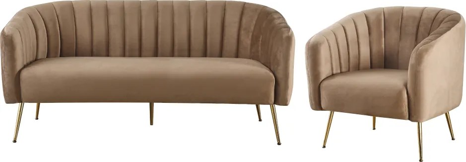 Designový 3-sed, hnědá Velvet látka/gold chrom-zlatý, BAGY