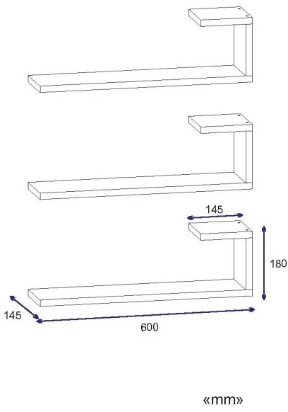SADA 3x Nástěnná police EMILY 18x60 cm bílá