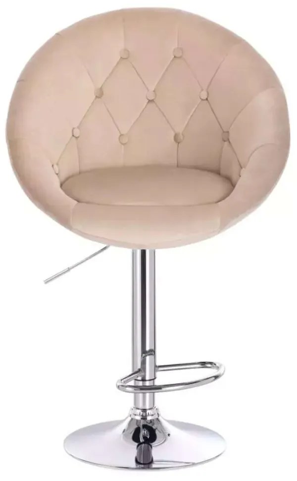 LuxuryForm DESIGN Barová židle VERA VELUR na stříbrné kulaté podstavě - latte