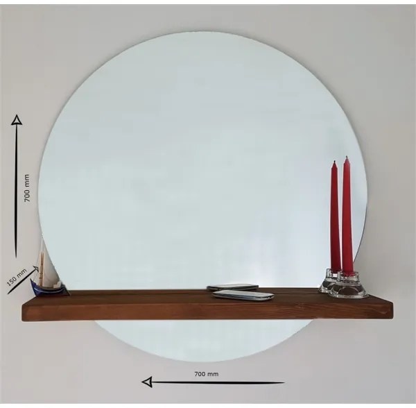 Nástěnné zrcadlo s policí SUNSET 70x70 cm borovice