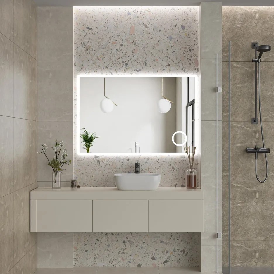 Erga Luna, LED zrcadlo 120x80cm s kosmetickým zrcadlem 3x zvětšení, 3105 lm, 6500K, přední/zadní osvětlení, ERG-V01-124-1280-00