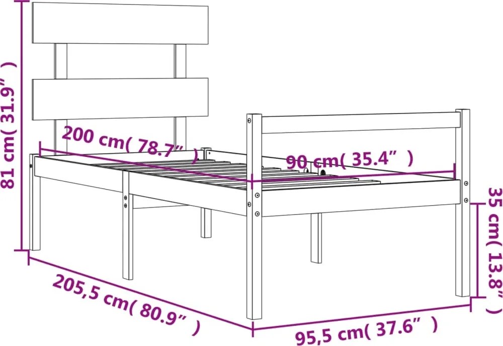 vidaXL Rám postele s čelem 90 x 200 cm masivní dřevo [3195340] Barva: Bílá