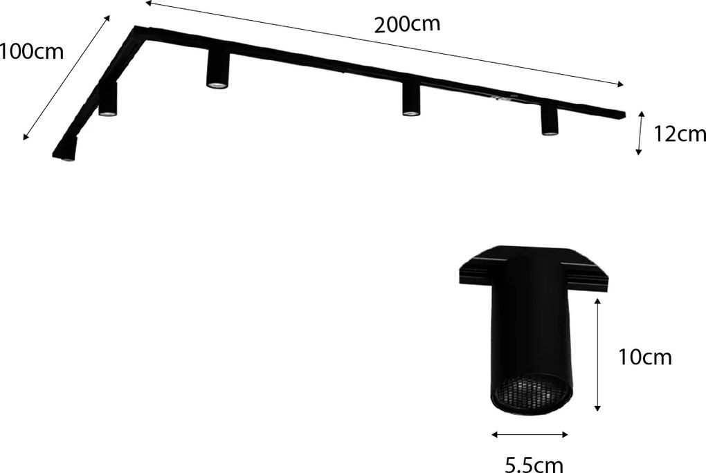 Moderní kolejnicový systém s 5 černými bodovými světly jednofázový GU10 50mm - Iconic Ruby