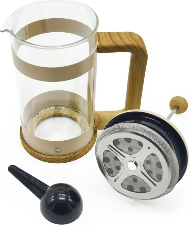 French press Franca 0,6 l – borosilikátové sklo, béžový, s odměrkou, moderní design