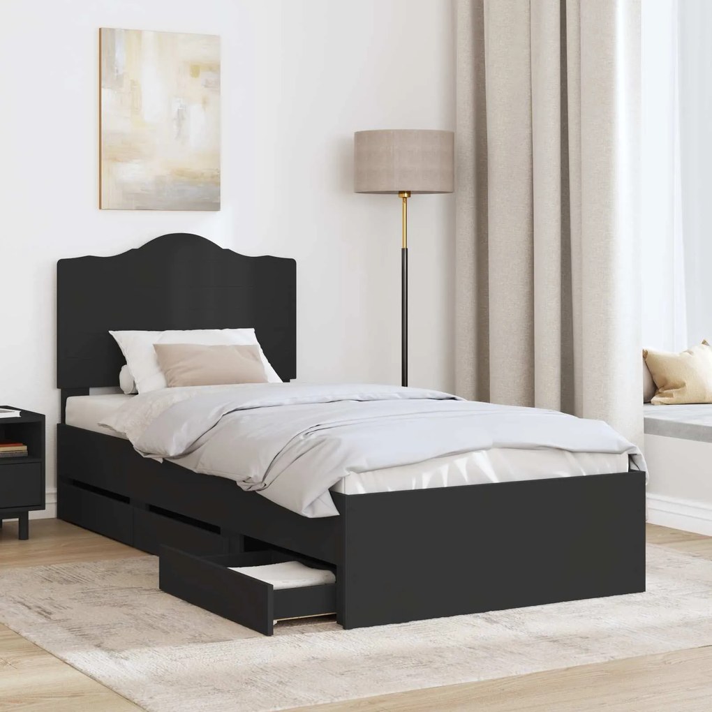 Rám postele se zásuvkou Černý 100 x 200 cm Inženýrské dřevo 3413444