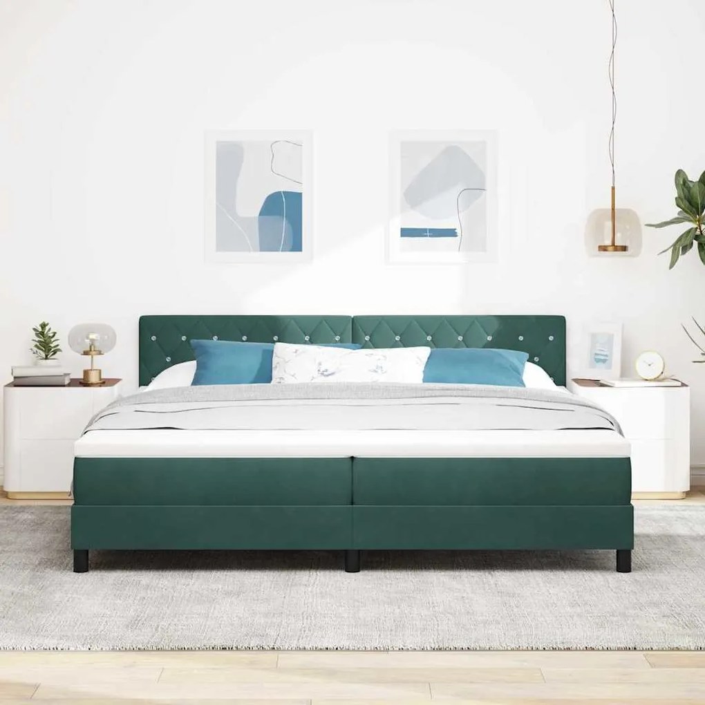 Postel s boxspringem s matrací Tmavě zelená 200 x 200 cm samet 3339131