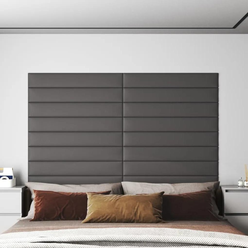 Nástěnné panely 12 ks šedé 90 x 15 cm umělá kůže 1,62 m² - Default Title