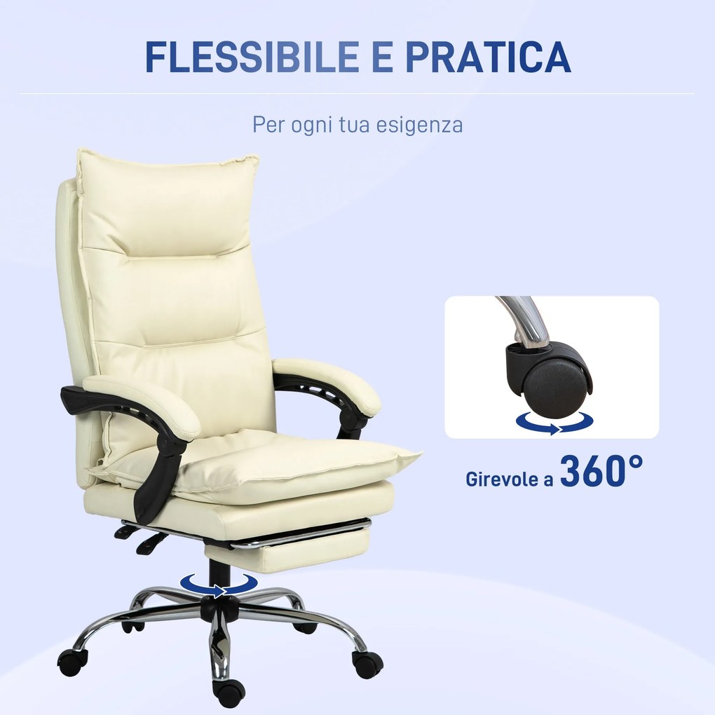 Vinsetto ergonomické kancelářské křeslo, náklon 155° s vysouvací opěrkou nohou, snadno čistitelná PU koženka, polstrované opěrky, otáčecí a výškově n…