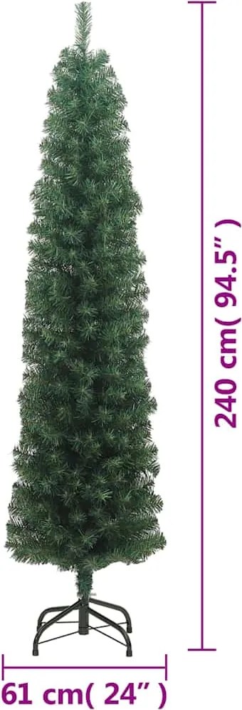 Úzký umělý vánoční stromek se stojanem zelený 240 cm PVC 320952