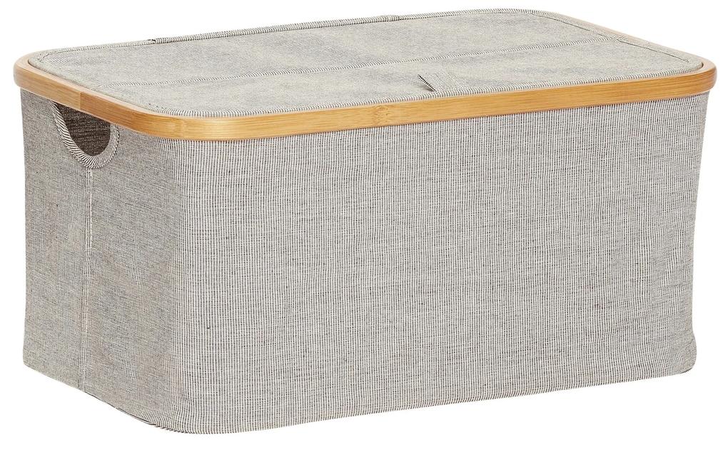 Hübsch Textilní úložný box Bamboo frame - větší, šedá barva, dřevo, textil