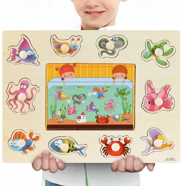 Montessori dřevěné hračky - vkládačky s držátky + puzzle Barva: A3004