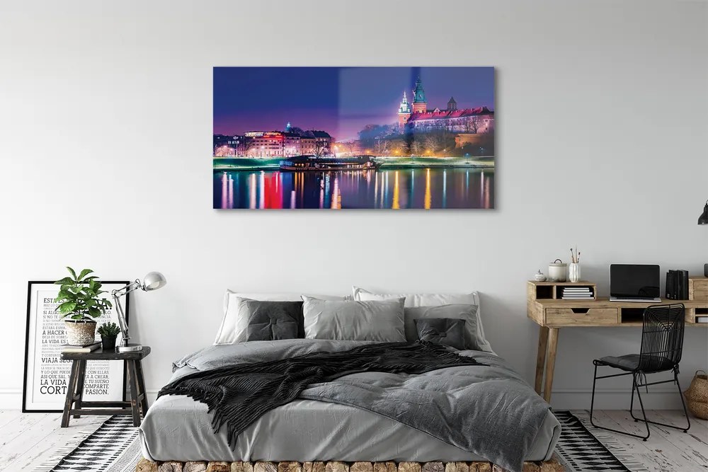 akrylový obraz Krakow City noc řeka 140x70 cm