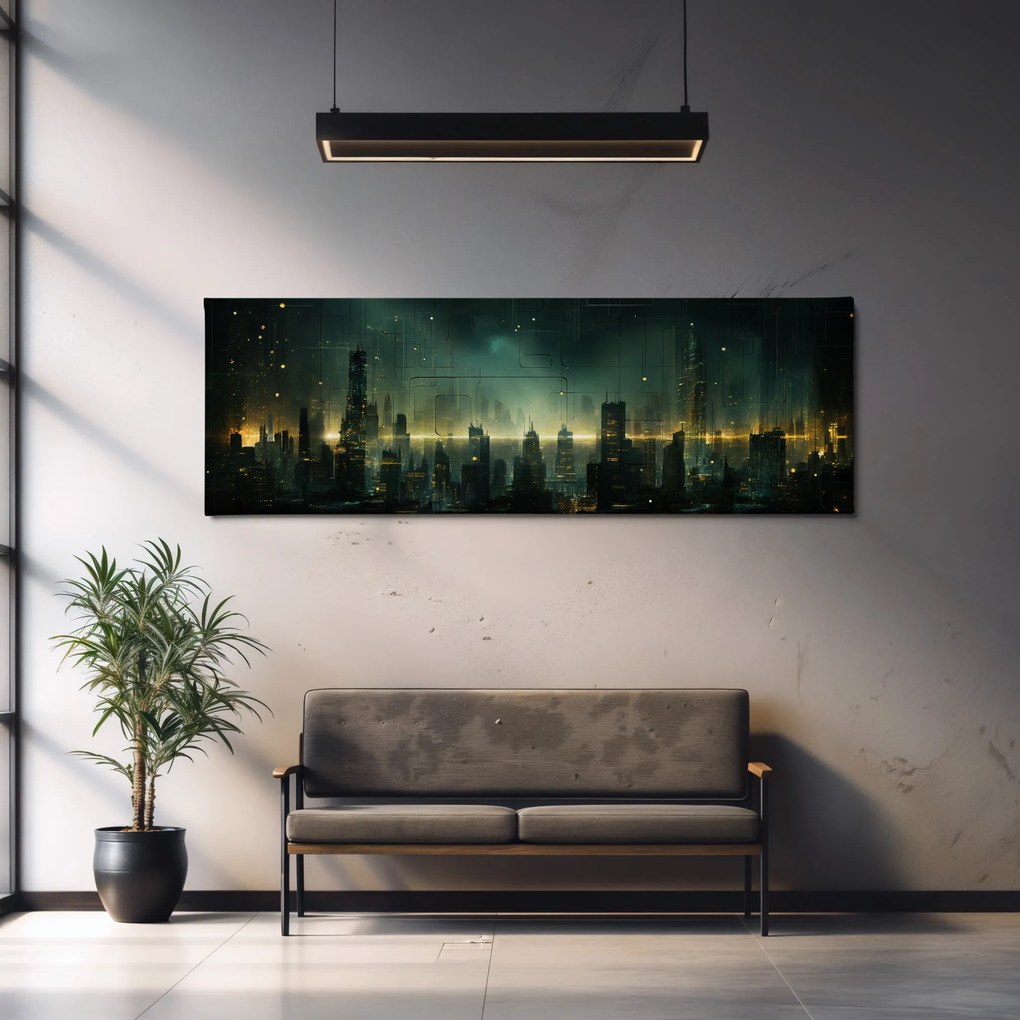 Obraz na plátně - Futuristické město - Cyberpunk FeelHappy.cz Velikost obrazu: 180 x 60 cm