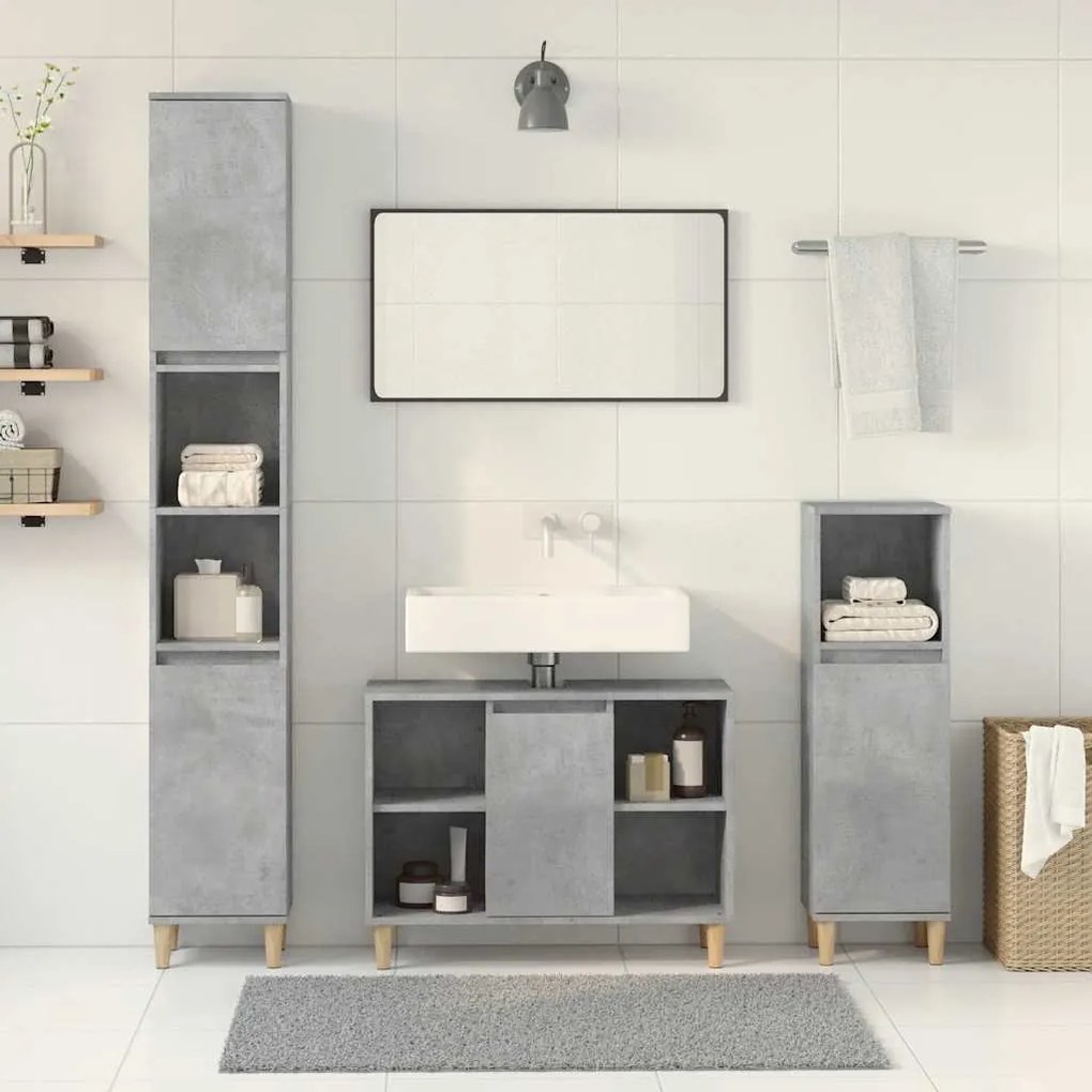 3dílný set koupelnového nábytku betonově šedý kompozitní dřevo 3324951
