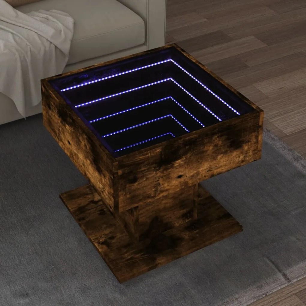 Konferenční stolek s LED kouřový dub 50 x 50 x 45 cm kompozit