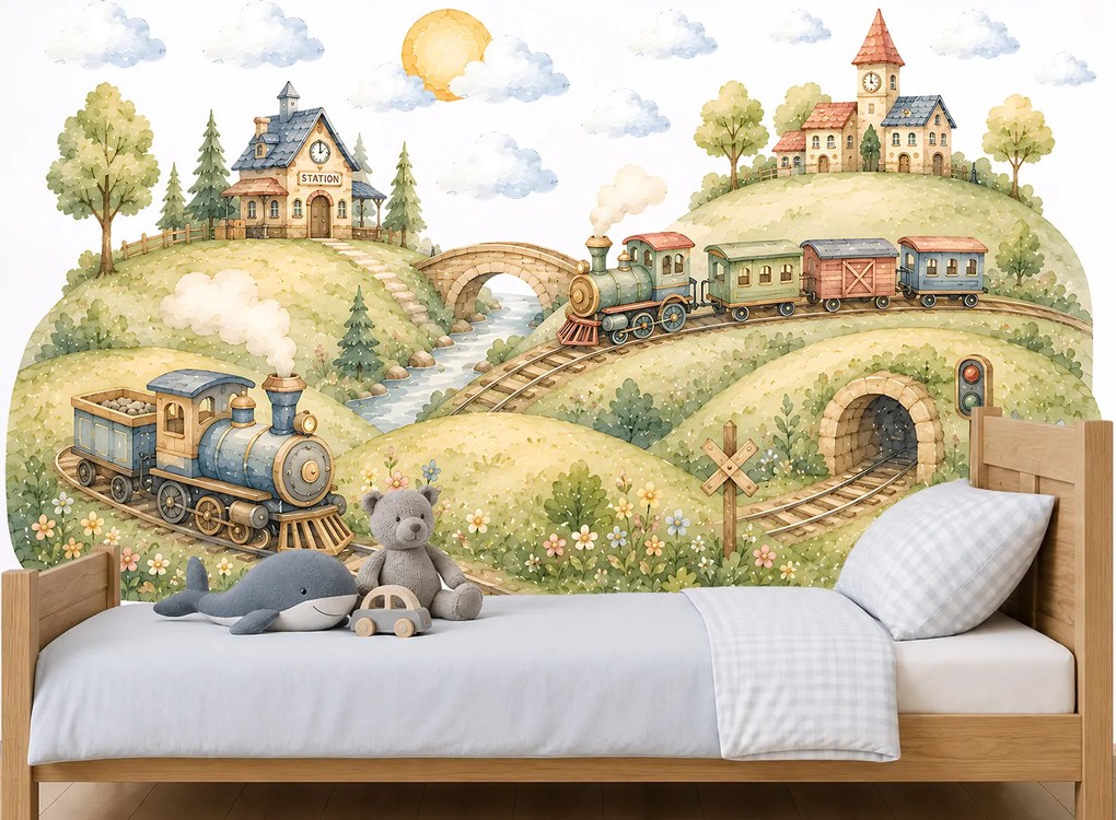 Kopečkov Vláčkov samolepky na zeď pro kluky arch 75 x 40 cm