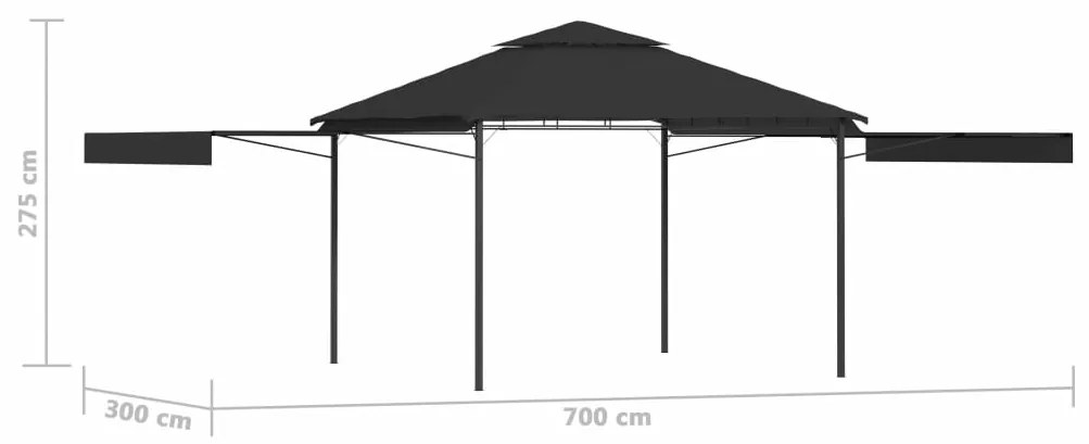 Altán se dvěma extra stříškami 3x3x2,75 m antracitový 180 g/m²,  48004