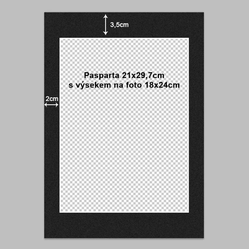 Pasparta do rámečku 21x30cm Velikost: 21x30cm, výsek: 17x23cm (pro foto 18x24cm), Barva pasparty: Černá