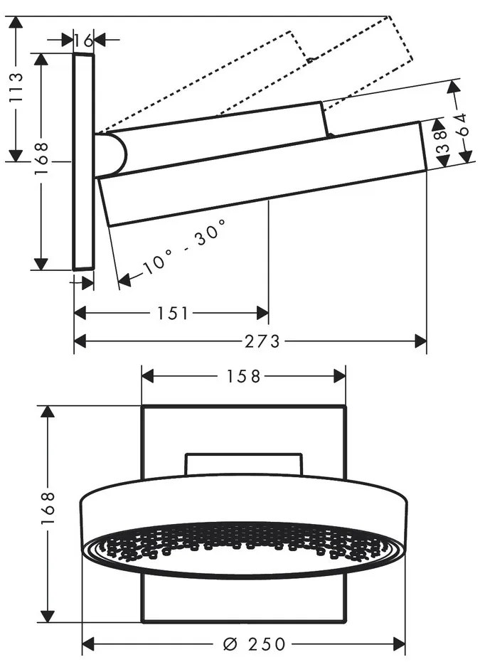Hansgrohe Rainfinity, hlavová sprcha 250 1jet s připojením na zeď, chromová, HAN-26226000