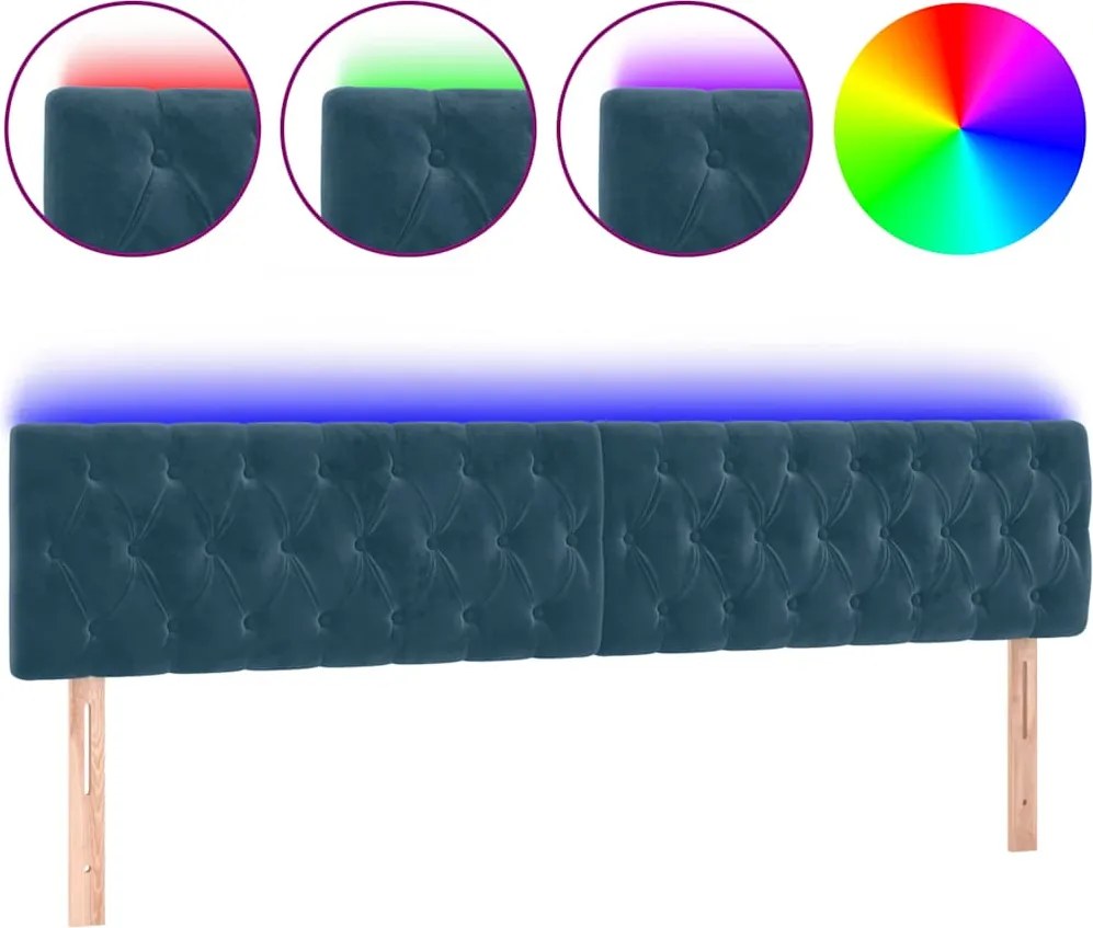 vidaXL Čelo postele s LED tmavě modré 200 x 7 x 78/88 cm samet