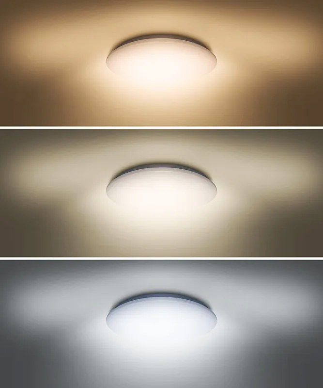 SOLIGHT LED stropní světlo Plain, 3CCT, 24W, 1920lm, 3000K, 4000K, 6000K, kulaté, 38cm