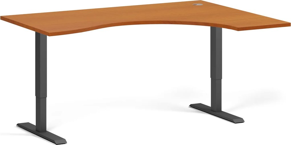 Ergonomický výškově nastavitelný stůl, 160x120 cm, 1 motor, L/P, černá podnož, třešeň