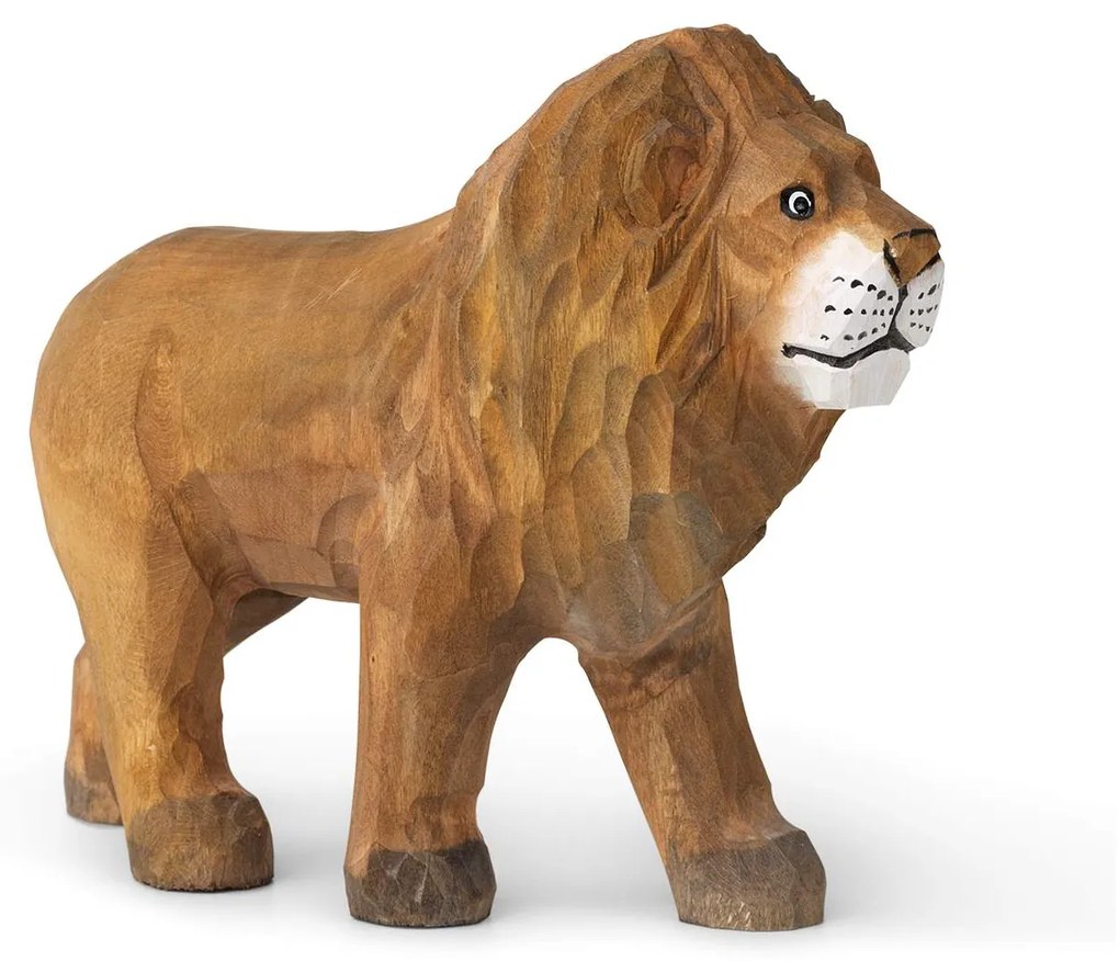 ferm LIVING Dřevěná vyřezávaná hračka Lion, béžová barva, hnědá barva, dřevo
