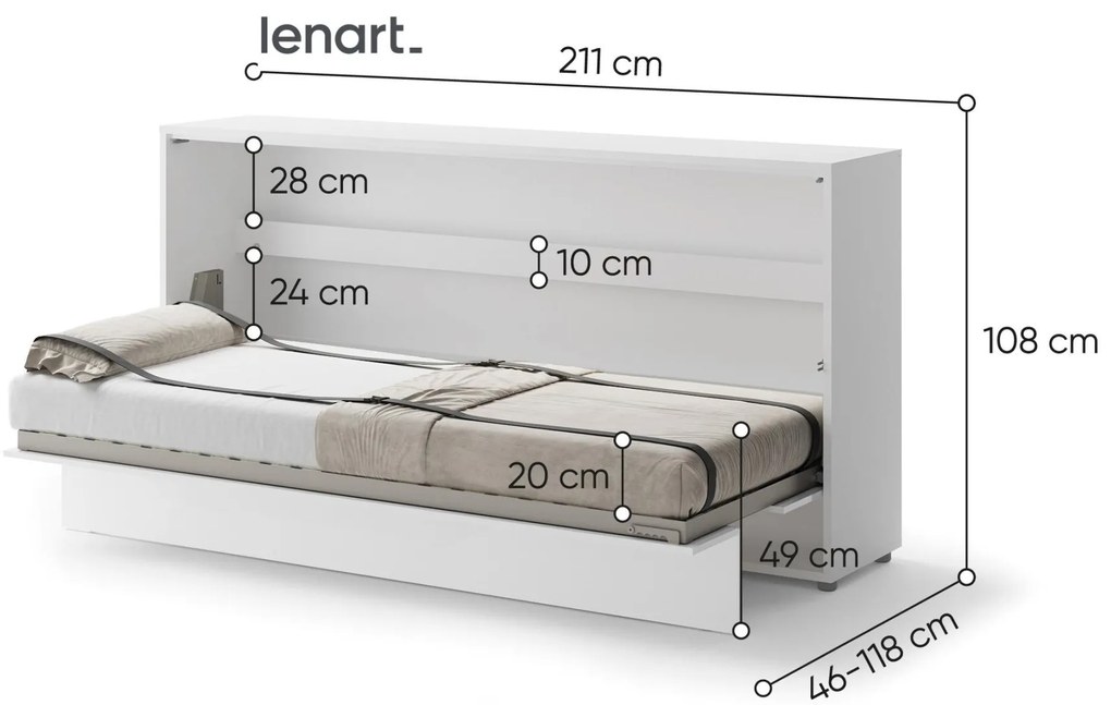 Výklopná postel 90 REBECCA bílá lesk/bílá mat