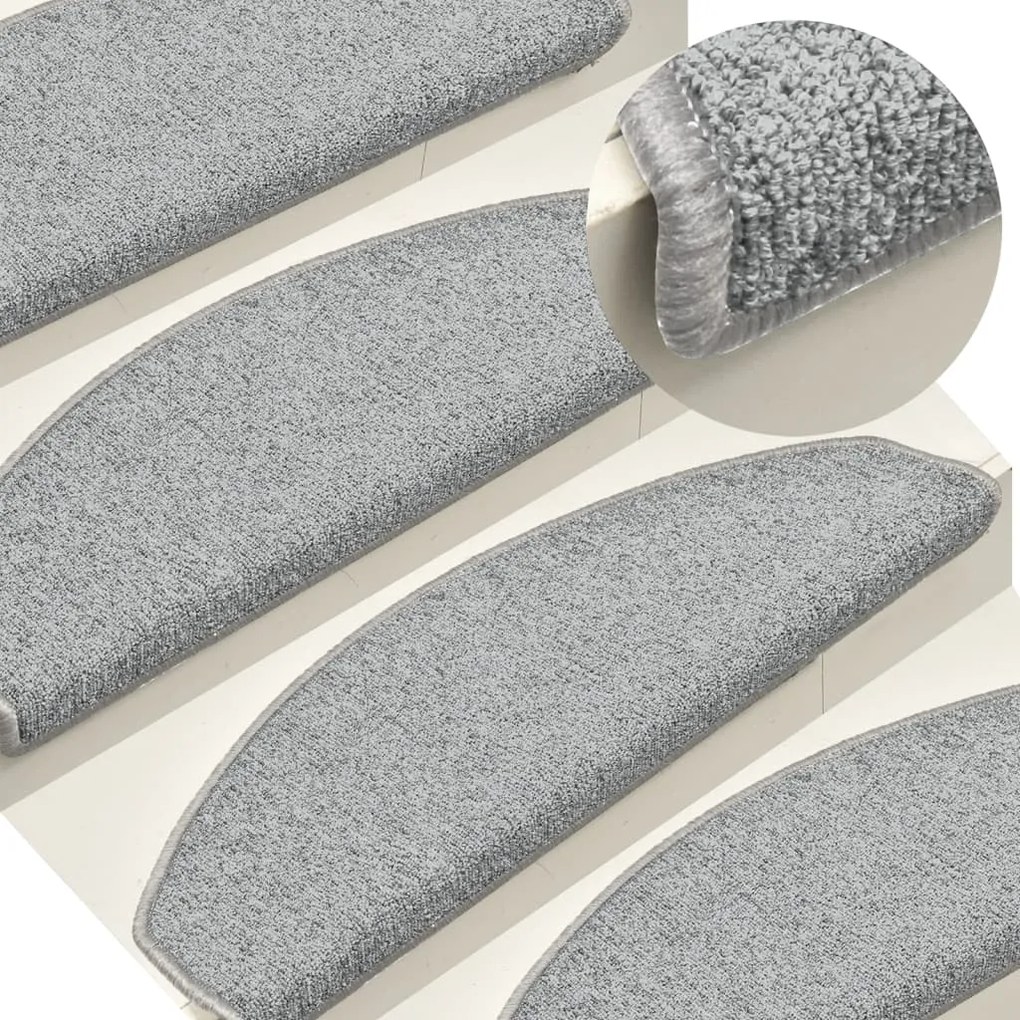 Schodové rohože 15 ks 65 x 24 x 4 cm světle šedé, půlkulaté, velké 322371