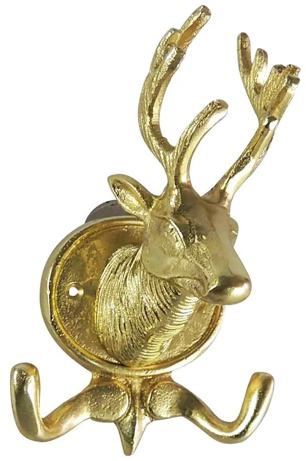 Zlatý kovový 2-háček s hlavou jelena - 13.5*11*23cm