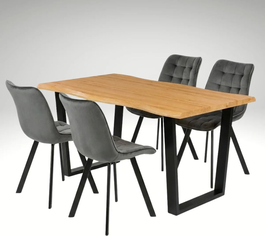 Vikio Jídelní set pro 4 osoby 160x90 cm dub noha U šedá židle VJS156-4S-S