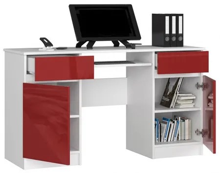 Počítačový stůl A5 bílá/červená lesk