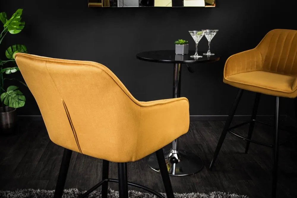 Designová barová židle Esmeralda hořčičný samet