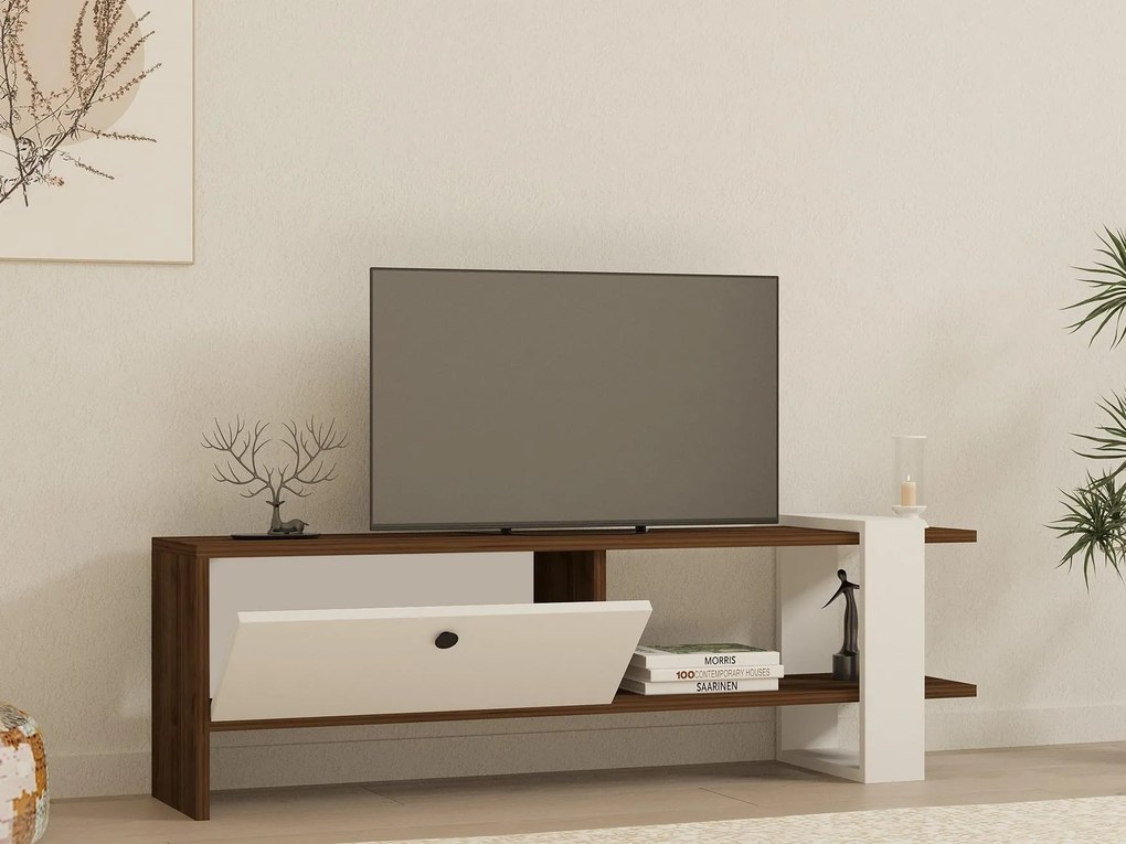 TV stolek/skříňka Dutudo (ořech + bílá)