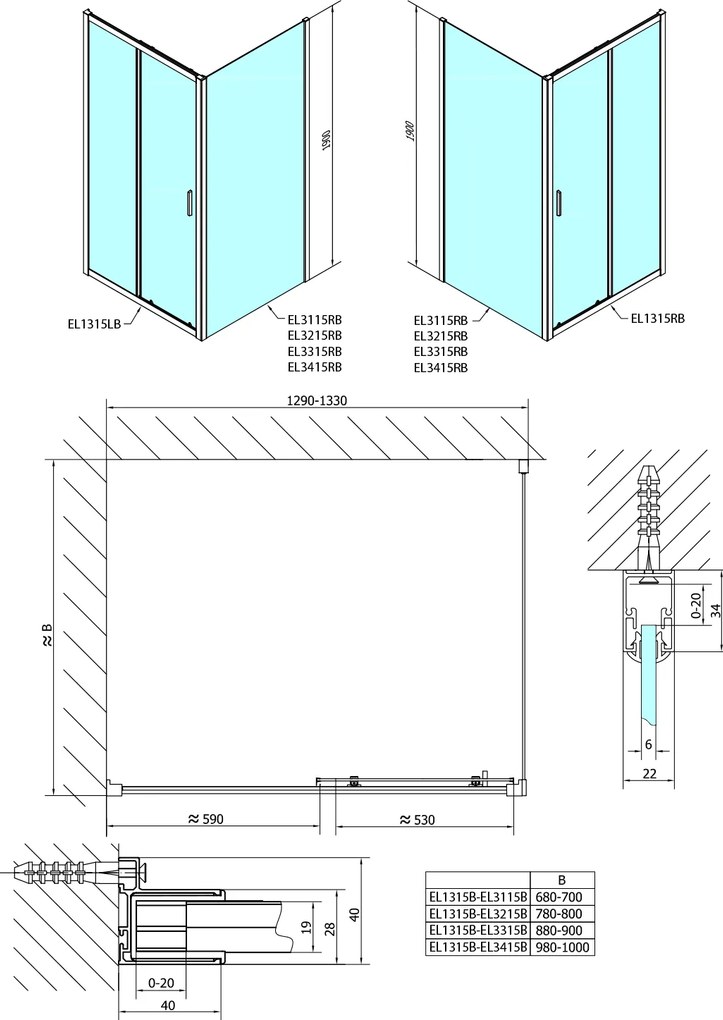 Polysan Easy Black sprchový kout obdélníkový 130 x 70 x 190 cm posuvné černá čiré sklo EL1315B-01