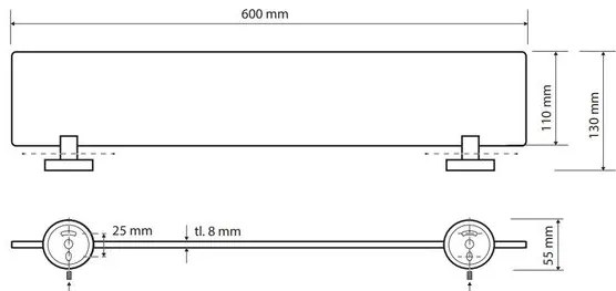 EBS Urban Round Skleněná polička 60 cm, matné sklo S_UR24CR