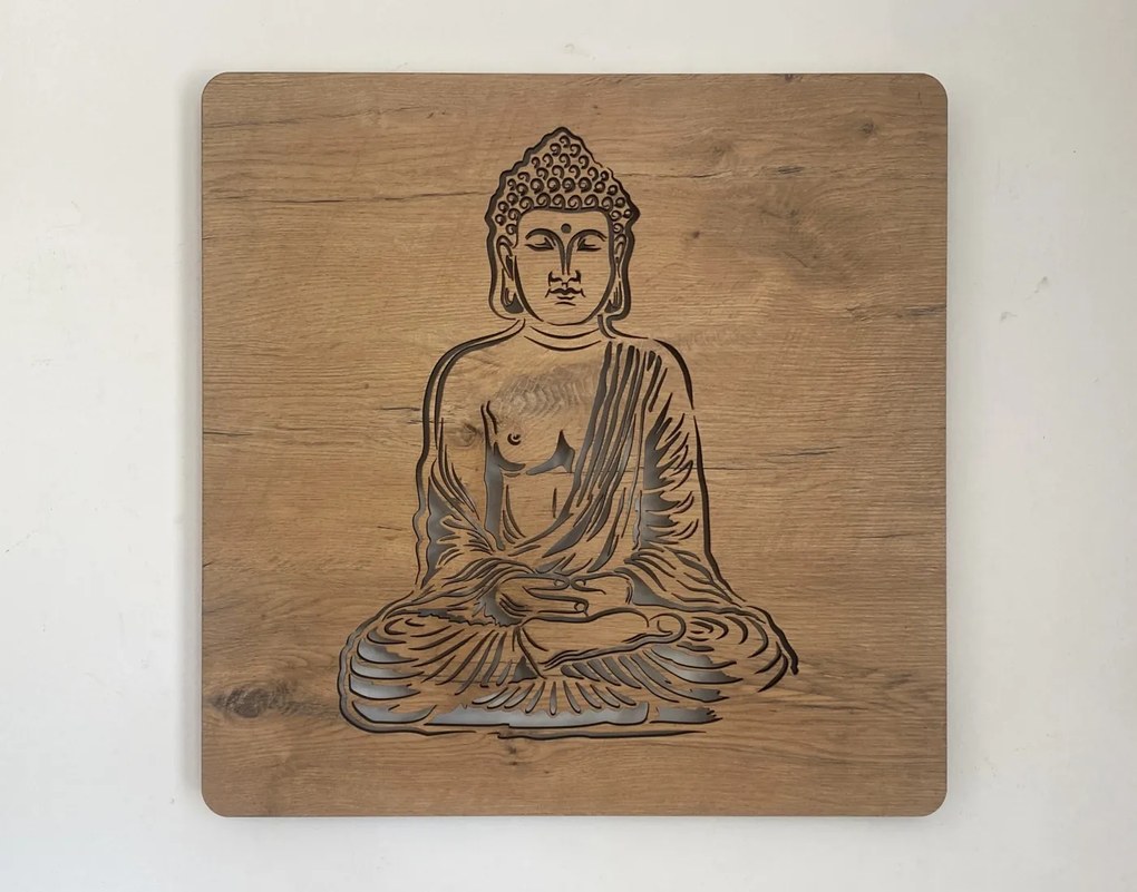 Li-Go "Buddha" světelný obraz s baterií a pohybovým čidlem 62x62 cm provedení povrchu: dub