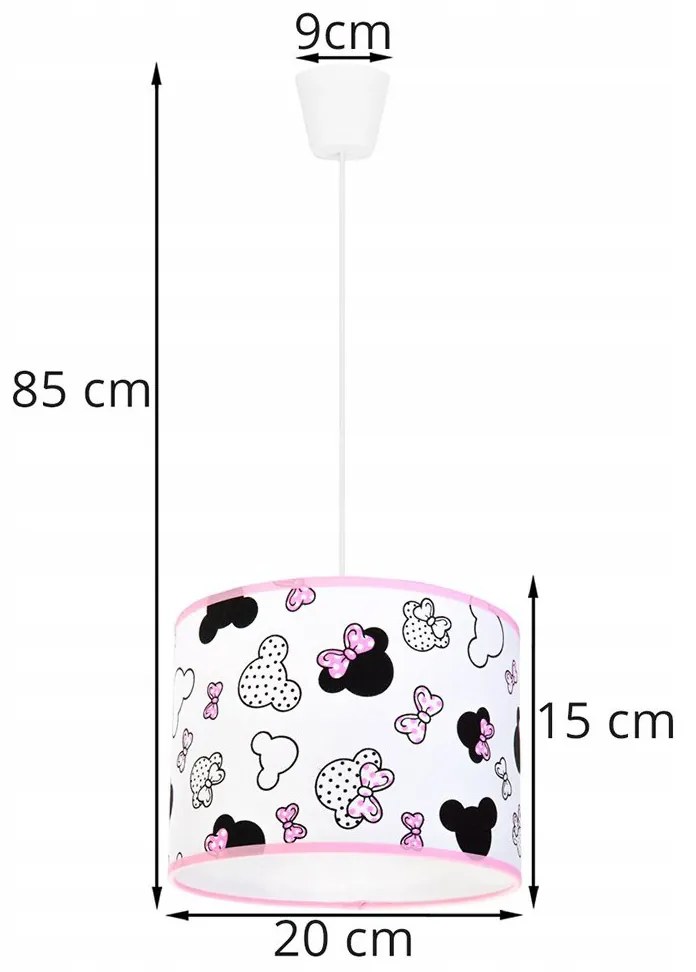 Dětské závěsné svítidlo Minnie, 1x textilní stínítko se vzorem