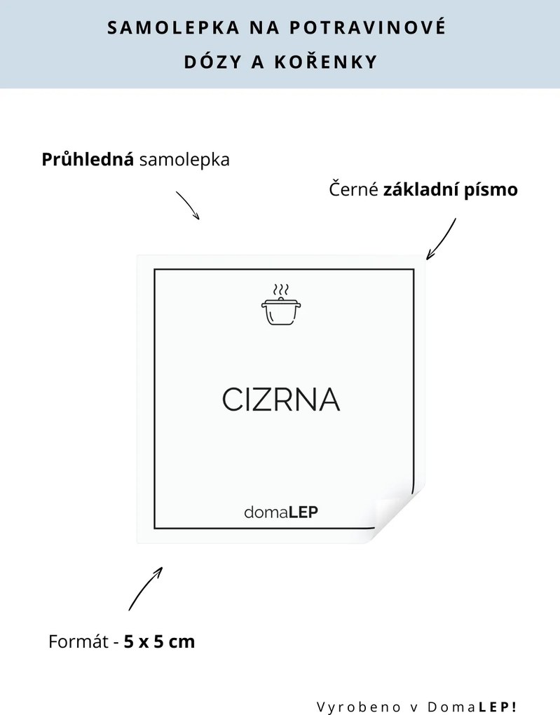 CIZRNA – průhledná samolepka na dózu, základní písmo, 5 × 5 cm
