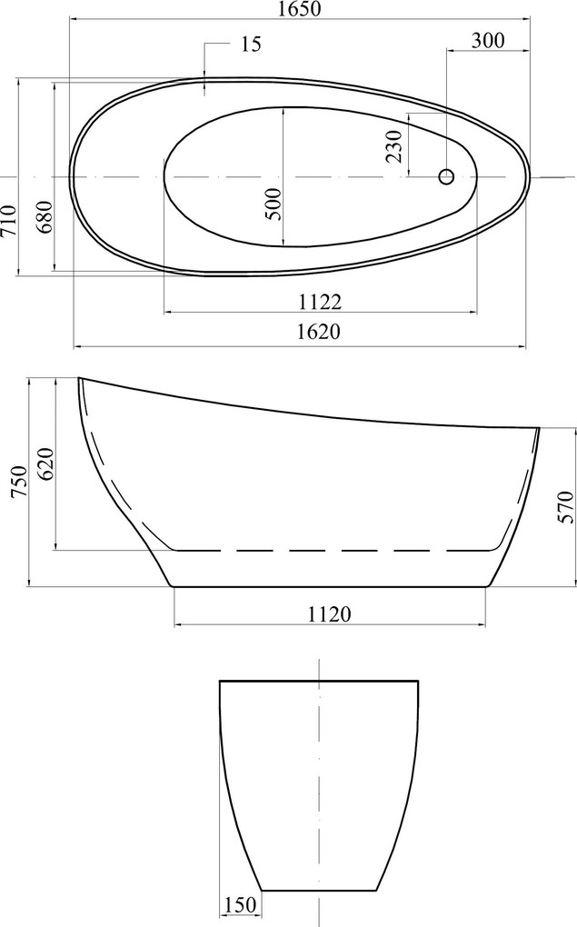 Besco KEYA (SAPRI) 165 x 70 cm VANSAP16BW vana volně stojící černá/bílá
