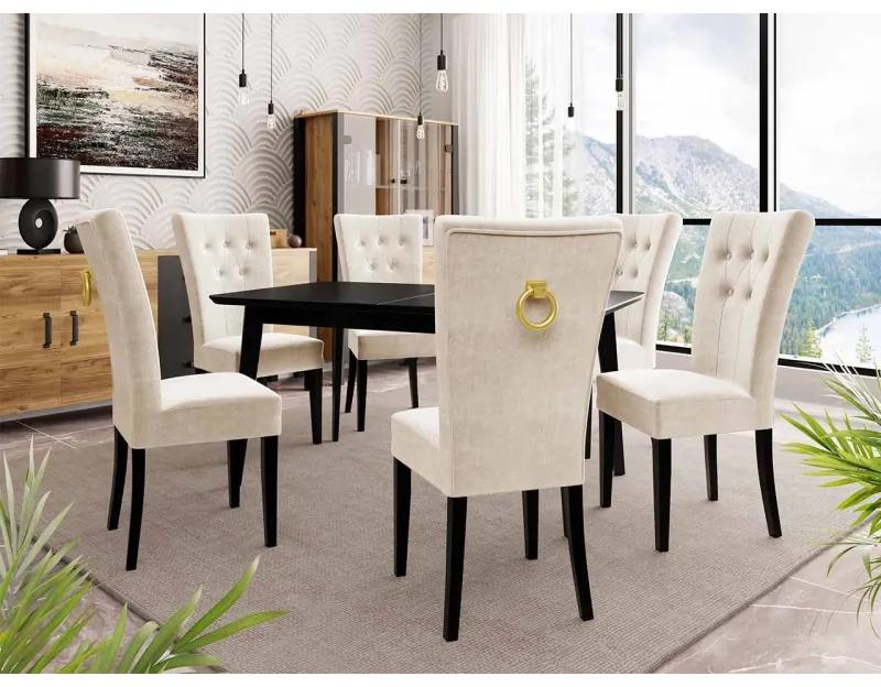 Rozkládací stůl 140x80 se 6 židlemi ST67, barva: černá, Klepadlo: zlaté, Potah: Magic Velvet 2219