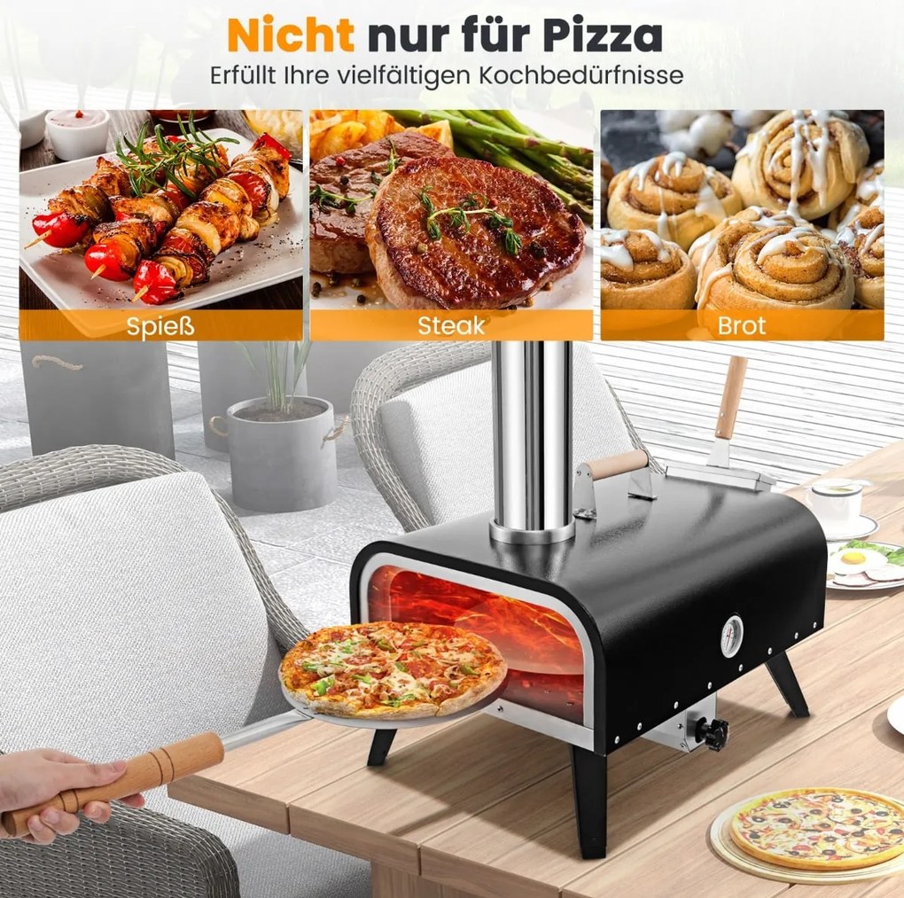 Costway Venkovní pec na pizzu z nerezové oceli s kamenem na pizzu a lopatkou
