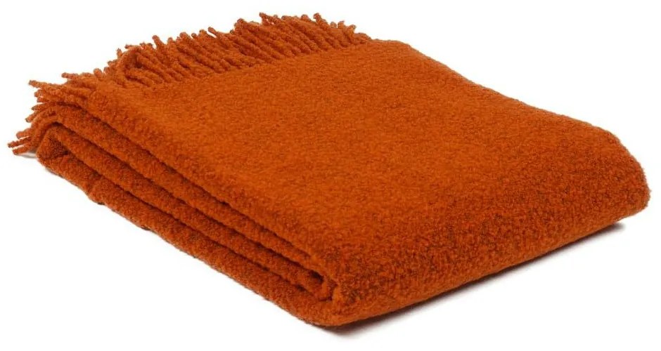 Kampol Bukle deka z merino vlny 140x200 oranžová s třásněmi